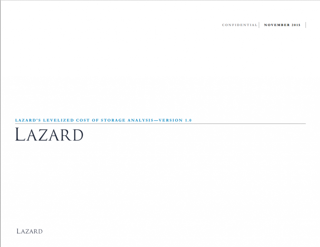 Lazard's Levelized Cost of Storage Analysis — Version 1.0 - OurEnergyPolicy