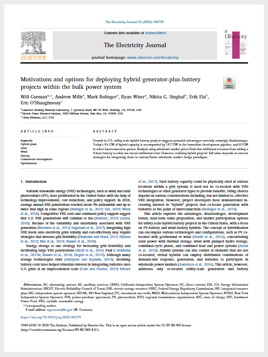 Motivations And Options For Deploying Hybrid Generator Plus Battery Projects Within The Bulk