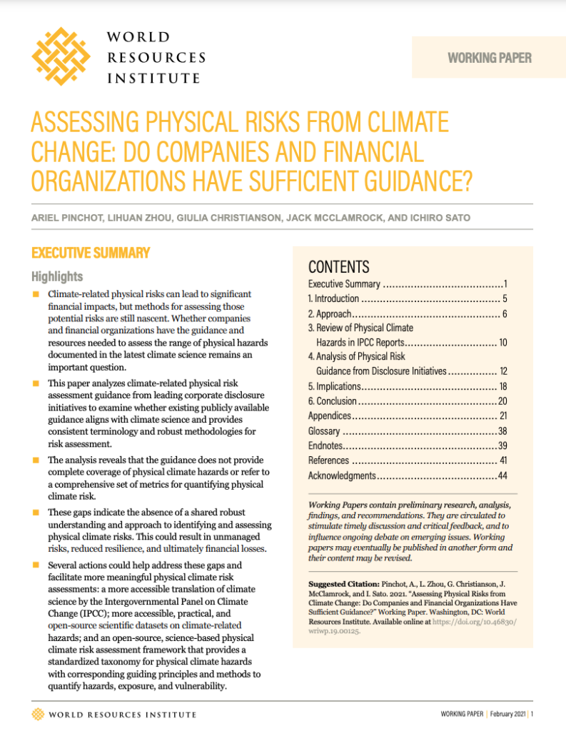 Assessing Physical Risks from Climate Change: Do Companies and ...
