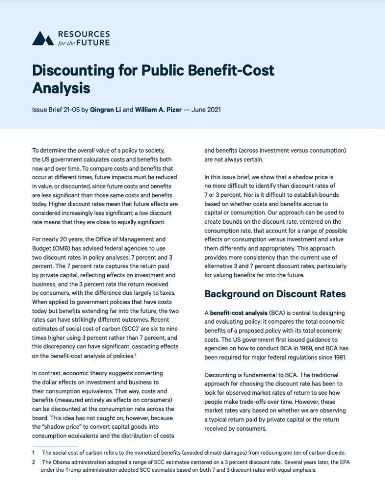 Discounting for Public Benefit-Cost Analysis - OurEnergyPolicy