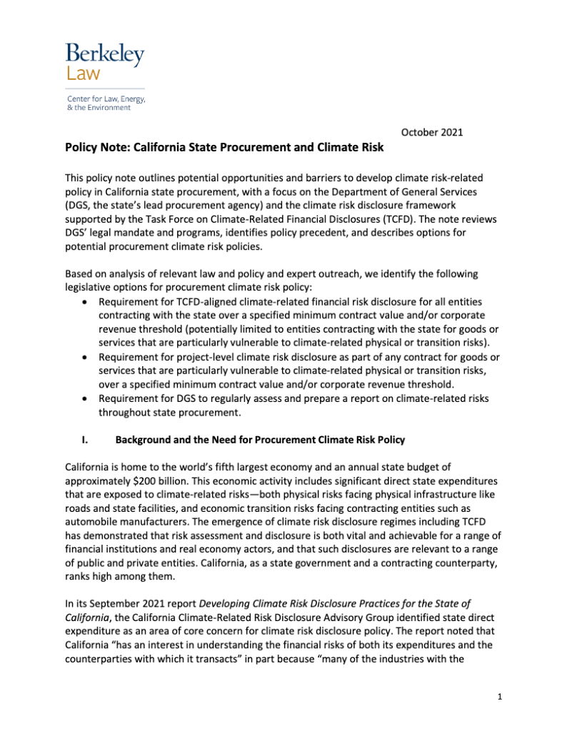 Policy Note: California State Procurement and Climate Risk ...