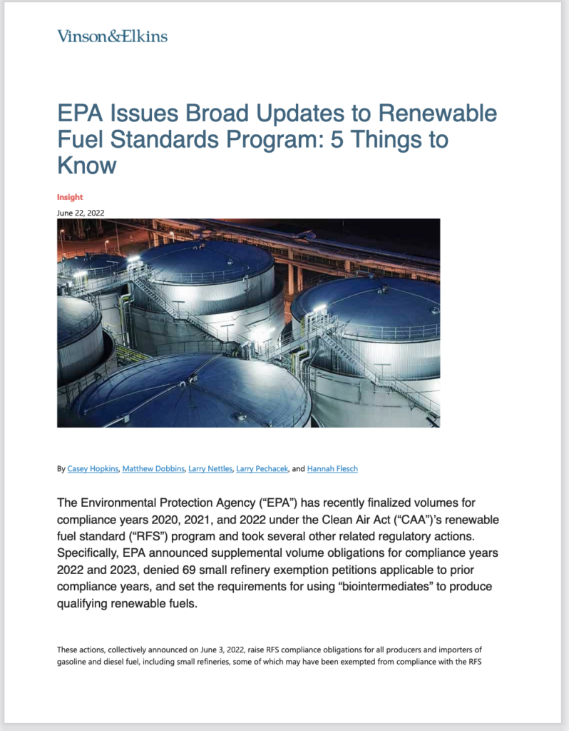EPA Issues Broad Updates to Renewable Fuel Standards Program: 5 Things ...