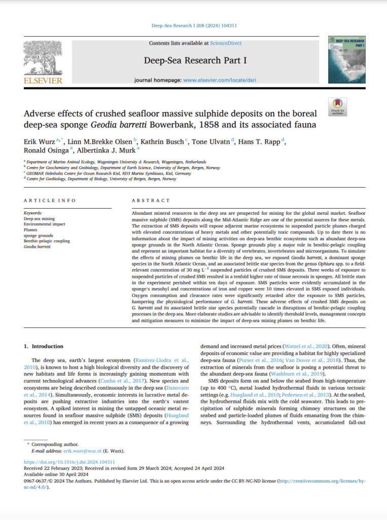 Adverse Effects of Crushed Seafloor Massive Sulphide Deposits on the ...