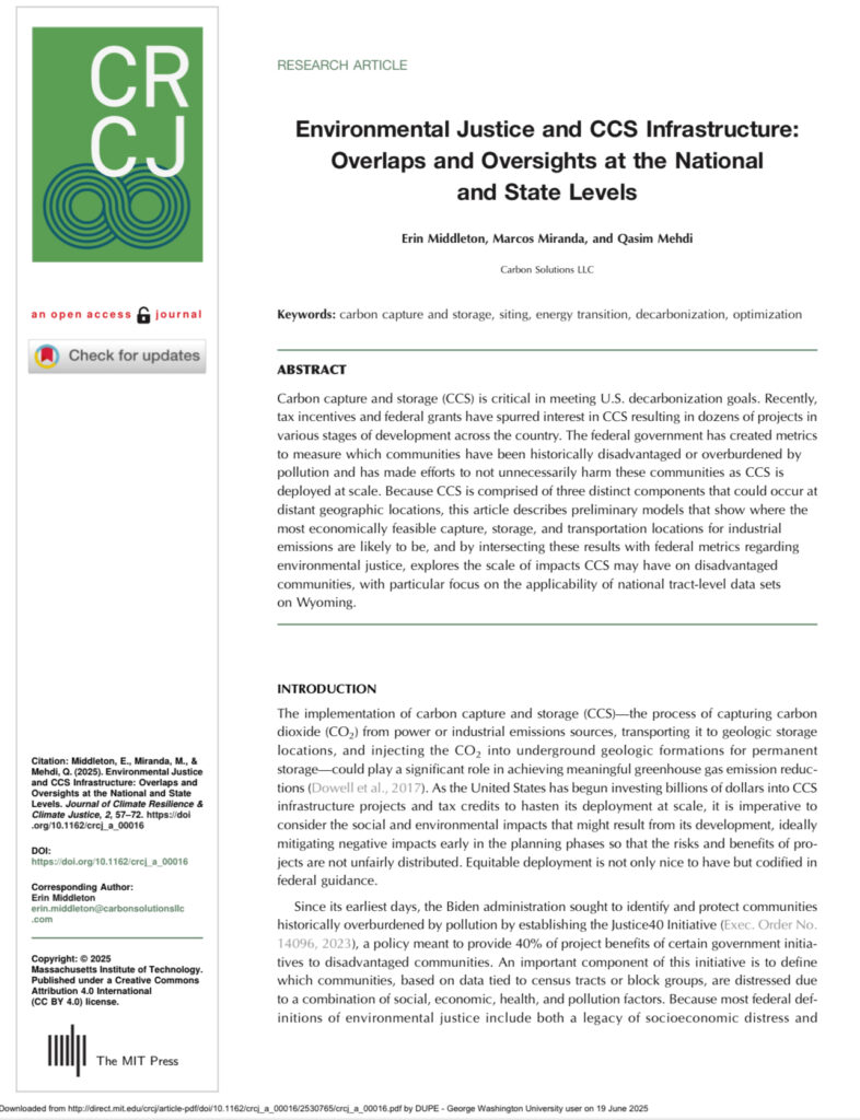Environmental Justice and CCS Infrastructure: Overlaps and Oversights at the National and State ...